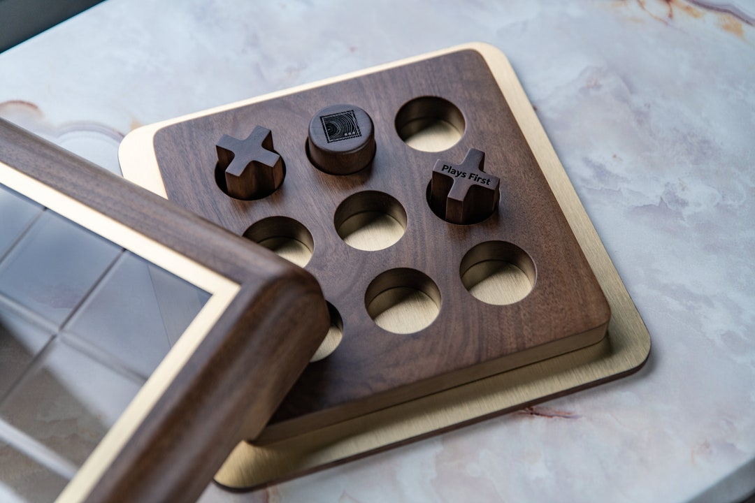 Walnut Tic Tac Toe Game, Wooden Board Game, Montessori Game, Perfect ...