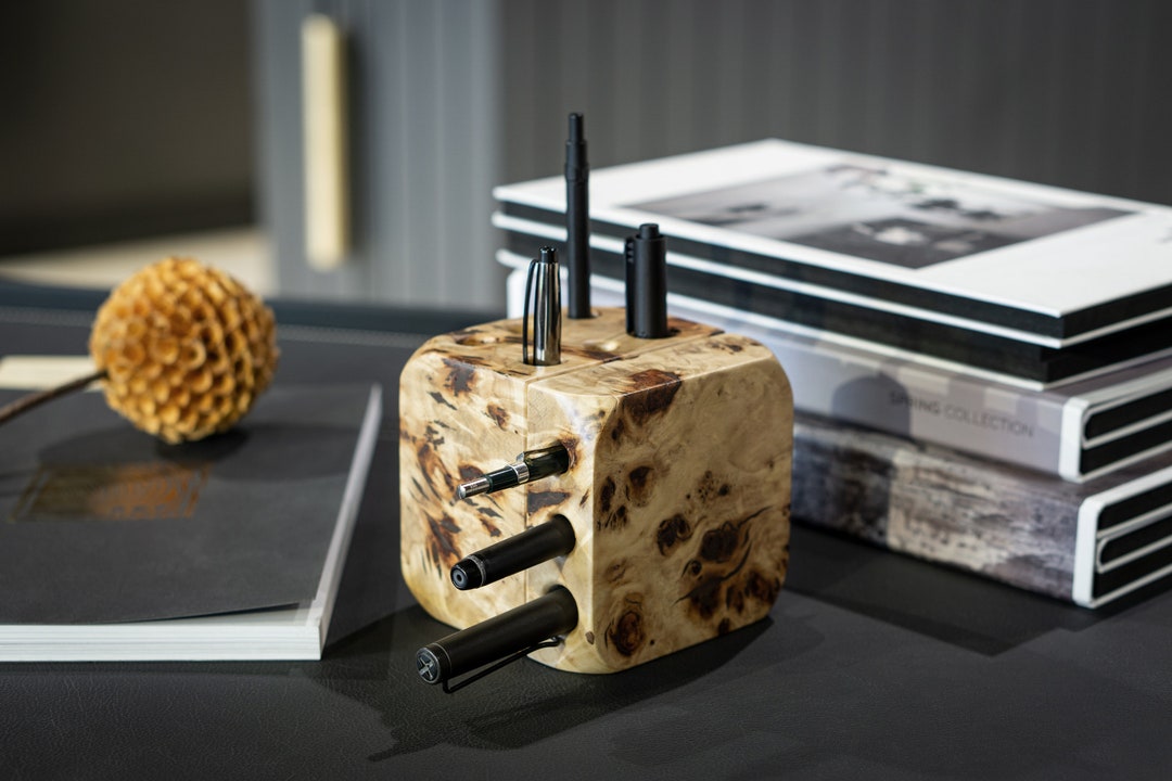 Burled Wooden Pen Holder, Pencil Showcase, Desk Organizer, Handmade Pen ...