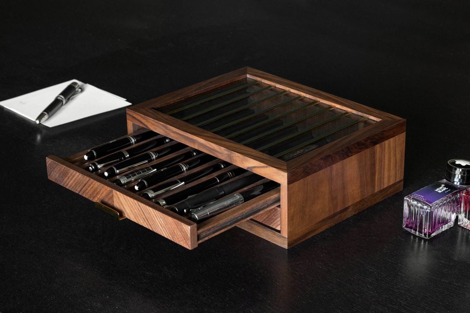 Handmade Walnut Pen Box: Desk Organizer & Pencil Display - Etsy