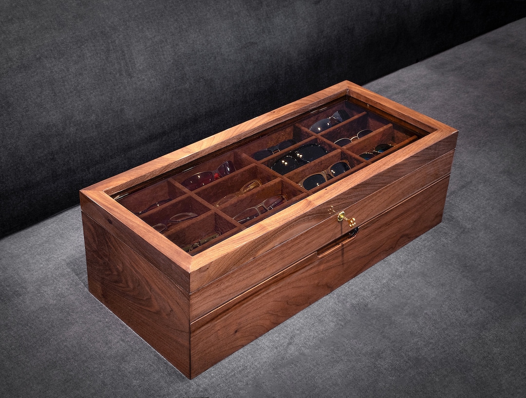 Luxury Wooden Eyeglasses Box, Handmade Walnut Eyeglass Display Case ...