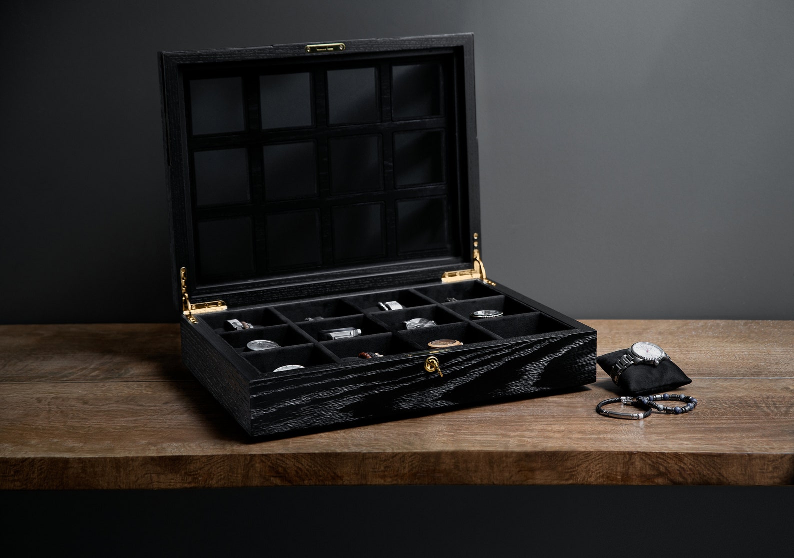 Luxury Black Oak Wooden Watch Box Watch Cabinet for Men - Etsy