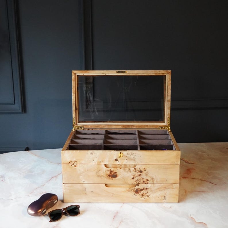 Mappa Burl Wood Eyeglass Display Case: 26 Eyeglasses Capacity Handmade ...