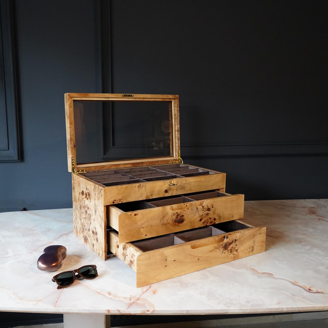 Mappa Burl Wood Eyeglass Display Case: 26 Eyeglasses Capacity Handmade ...