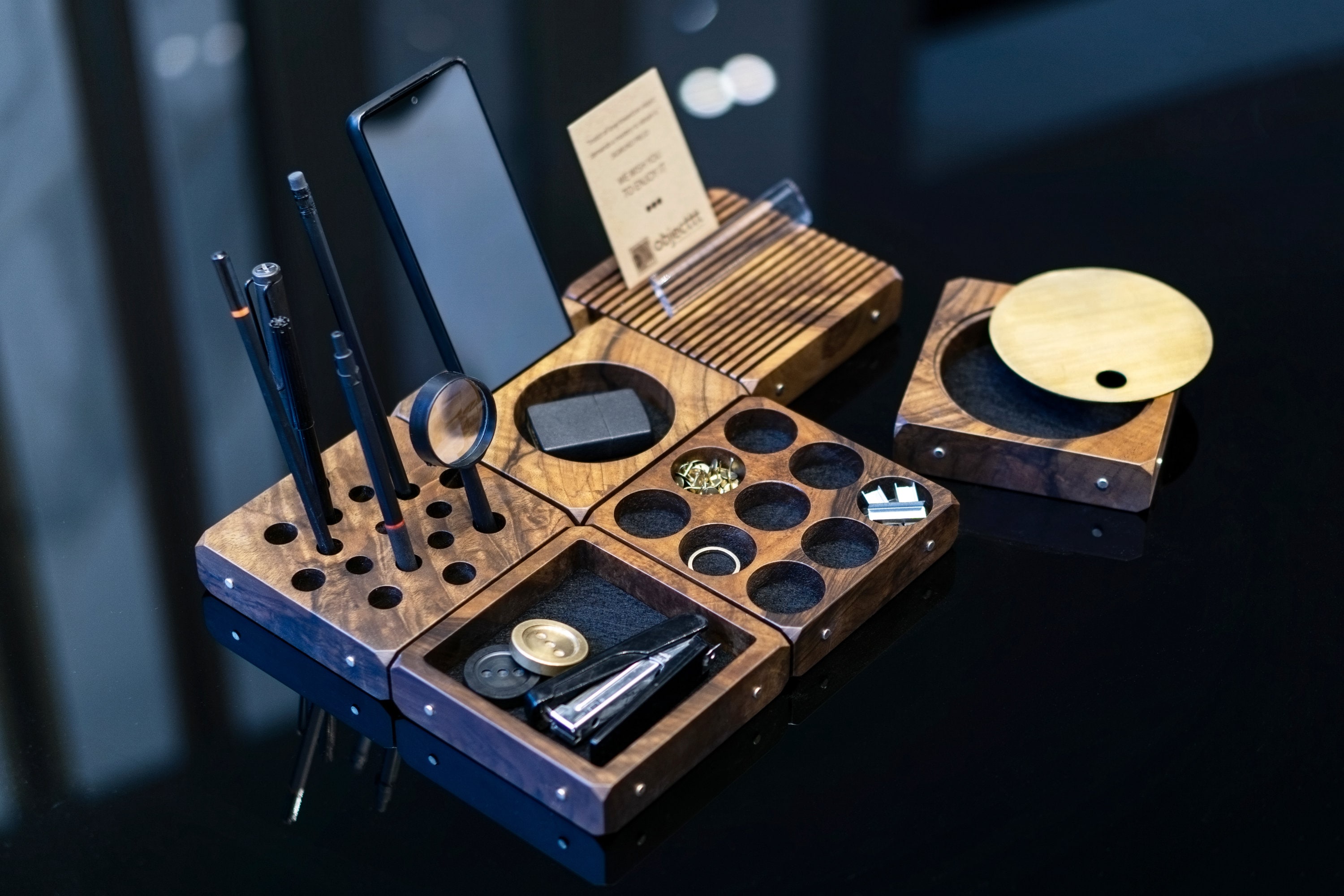 Walnut Magnetic Desk Organizer: Modular Office Tidying Kit - Etsy