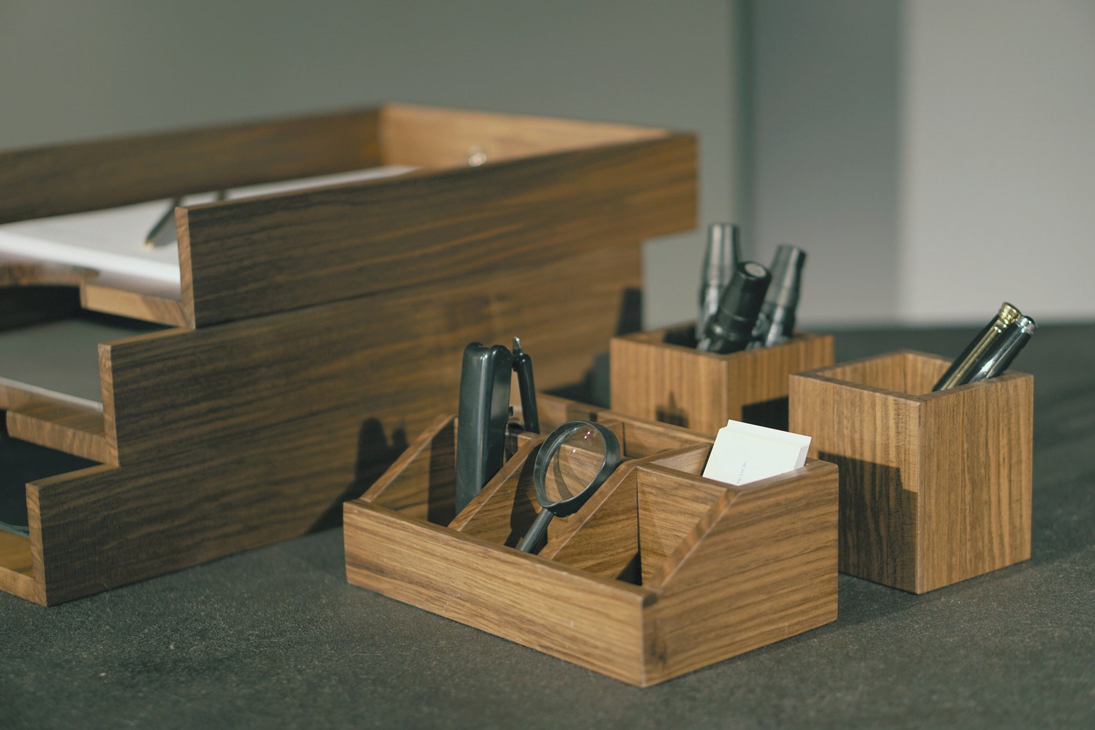 Walnut Office Desk Organizer Set: Wooden Office Accessories - Etsy