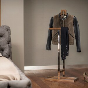 Walnut & Stainless Steel Valet Stand, Coat Rack Standing, Wooden Coat ...