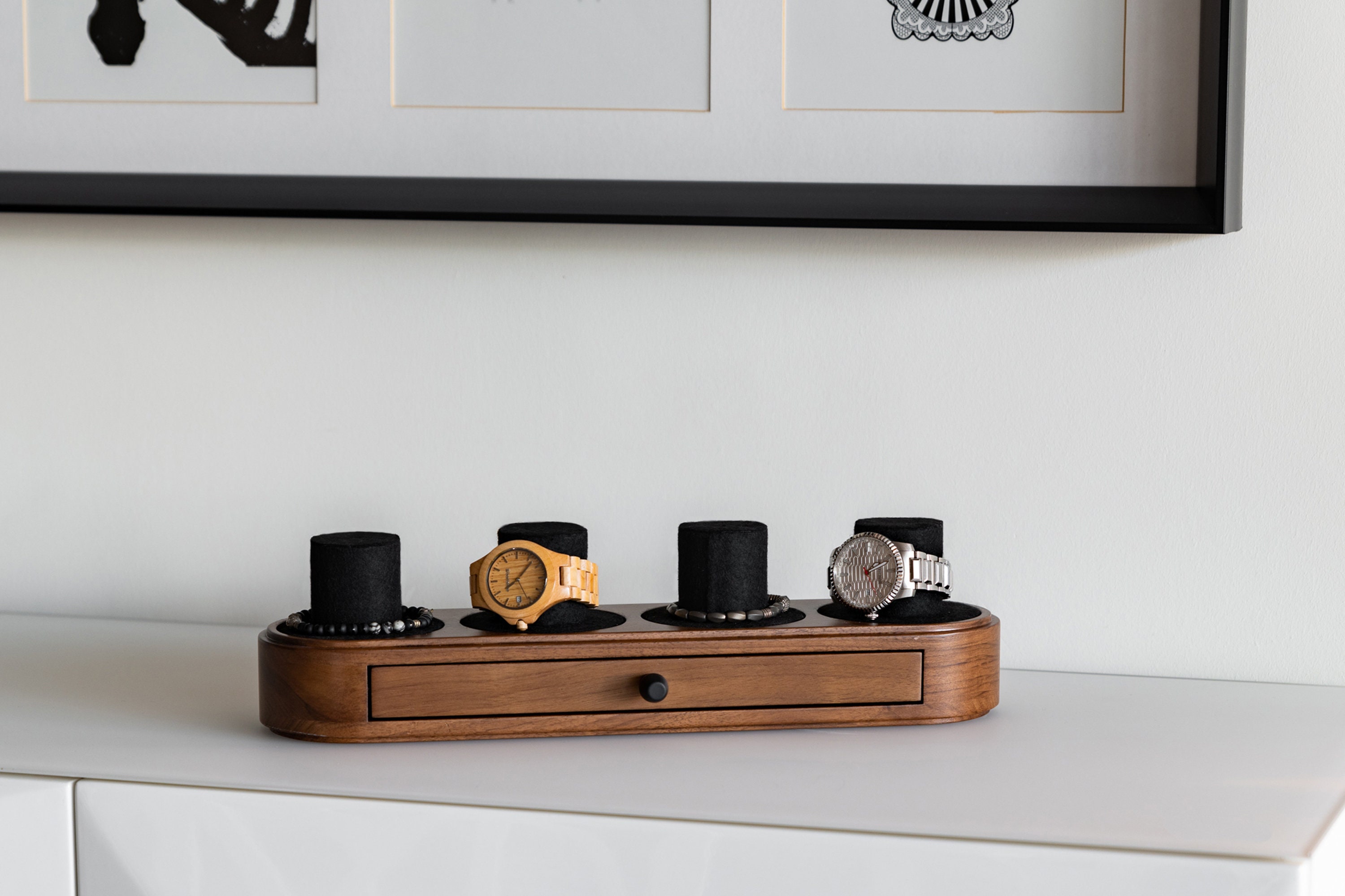 Walnut & Black Oak Watch Box With Drawer: Handmade Wood Watch Display ...