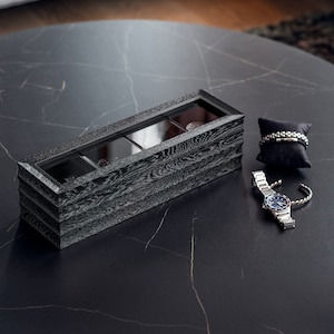 Black Oak Watch Box, Handmade Timepiece Case With Glass Top, Modern ...