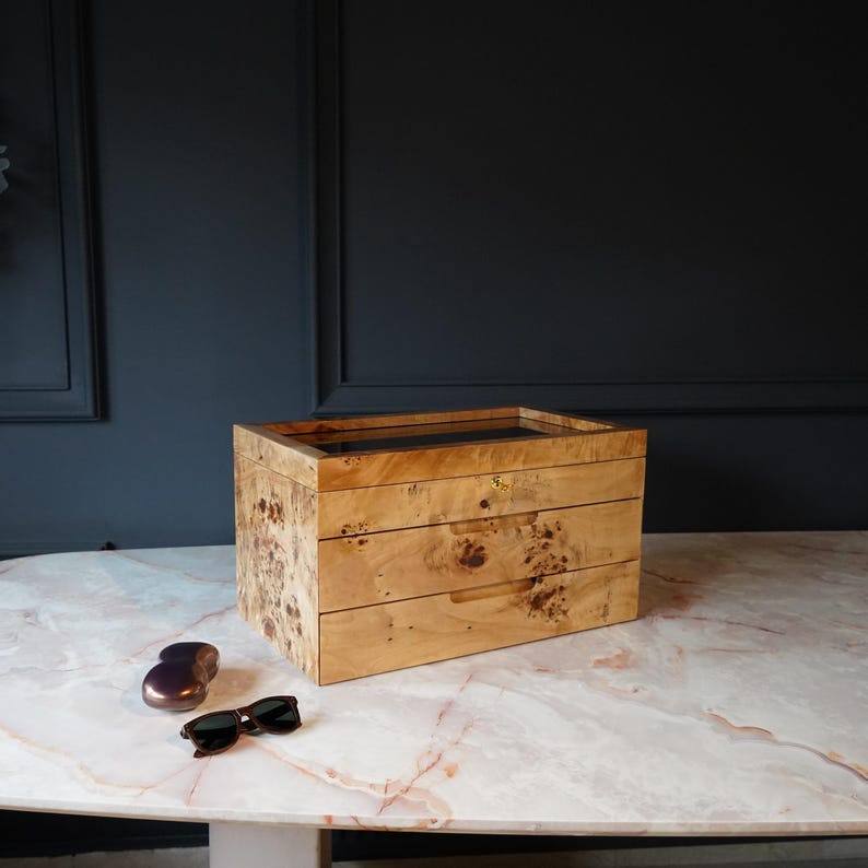 Mappa Burl Wood Eyeglass Display Case: 26 Eyeglasses Capacity Handmade ...
