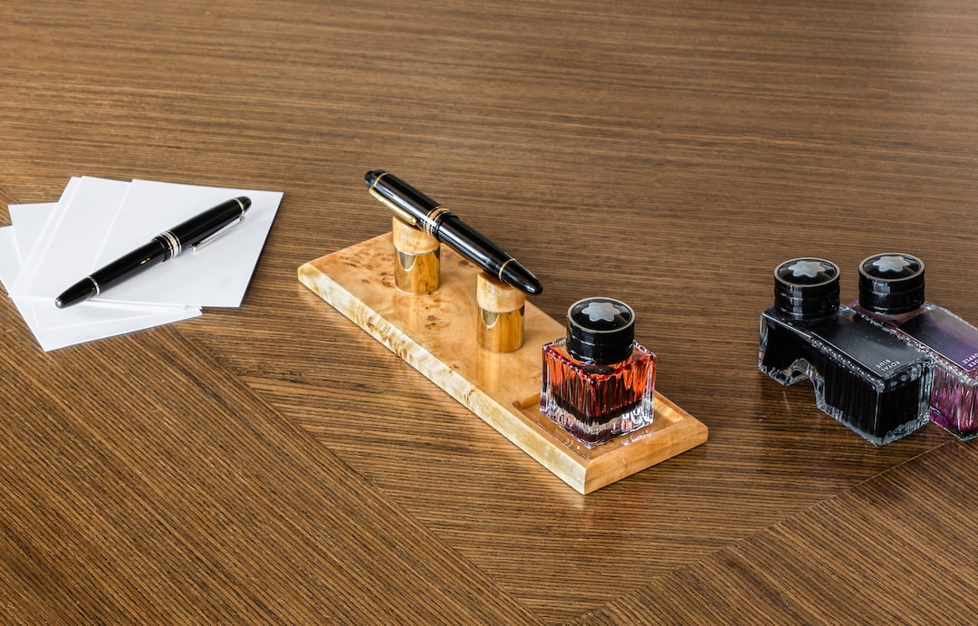 Burl Wood Pen Holder: Oak & Stainless Steel Desk Organizer - Etsy