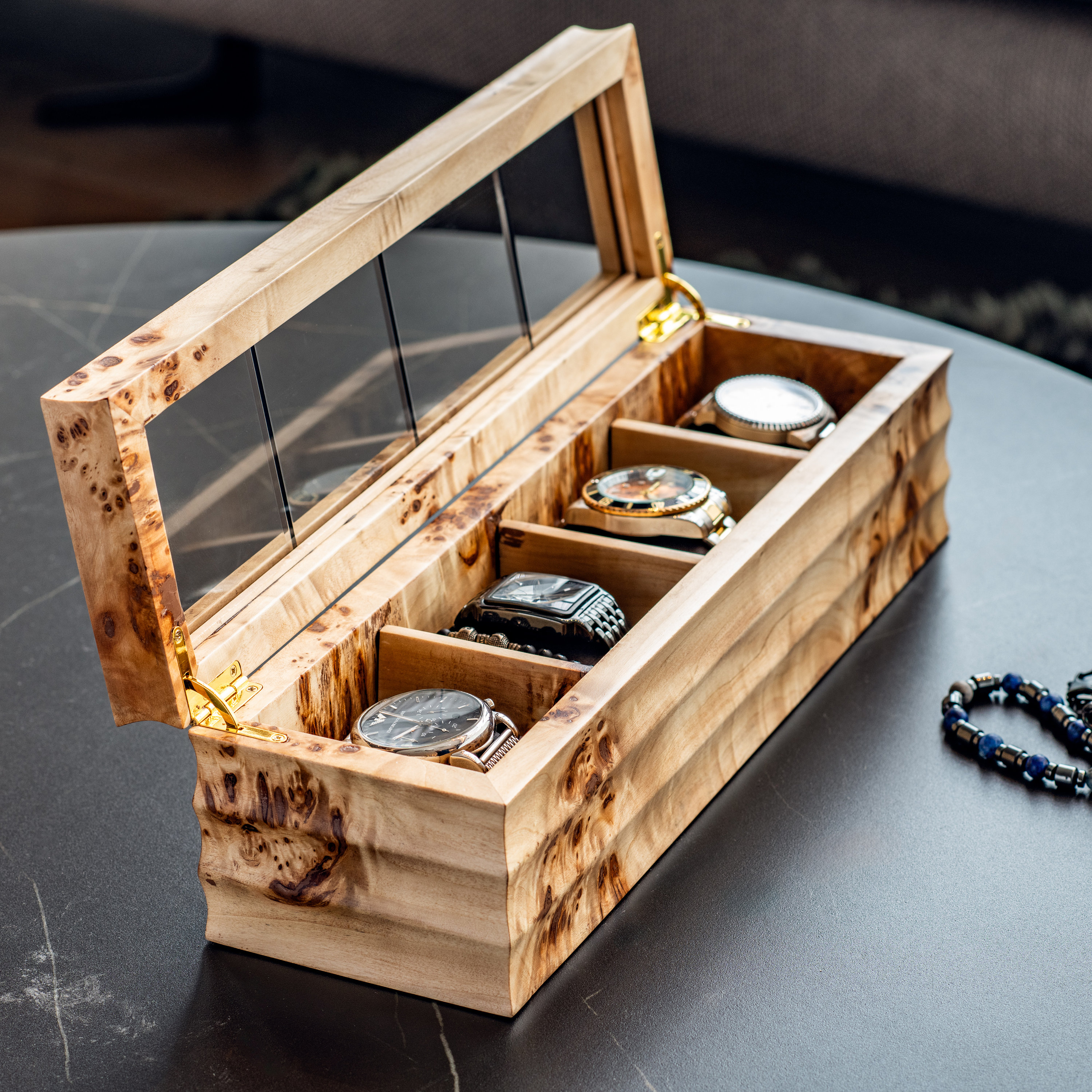 High Gloss Mappa Burl Wood Watch Box: Glass View Timepiece Holder - Etsy