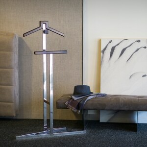 Walnut & Stainless Steel Valet Stand, Coat Rack Standing, Wooden Coat ...