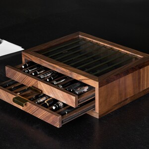 Pen Collection Storage Case, 3 Different Wood Option, Office Desk ...