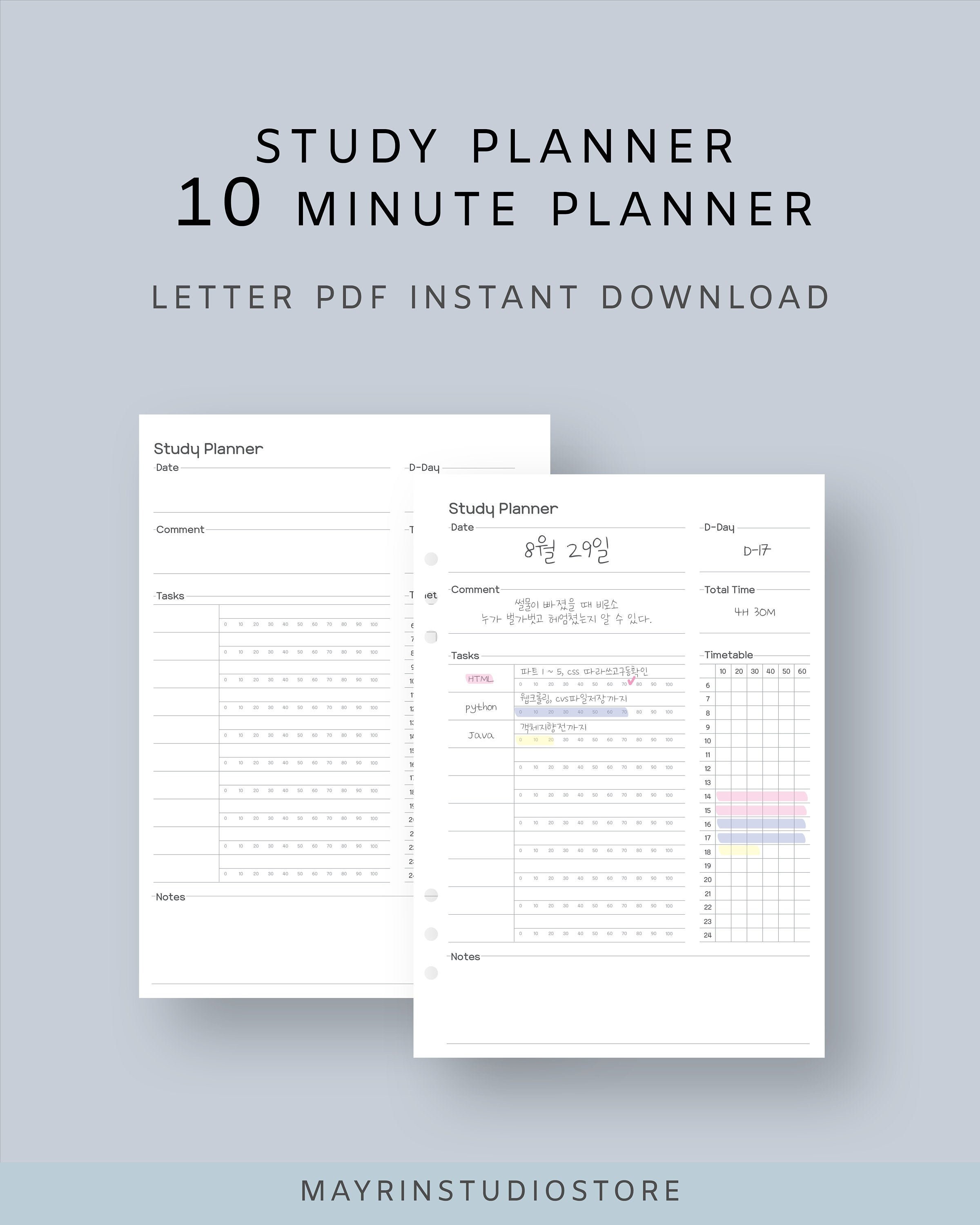 Study Planner Korean Printed Study Planner Template | Etsy