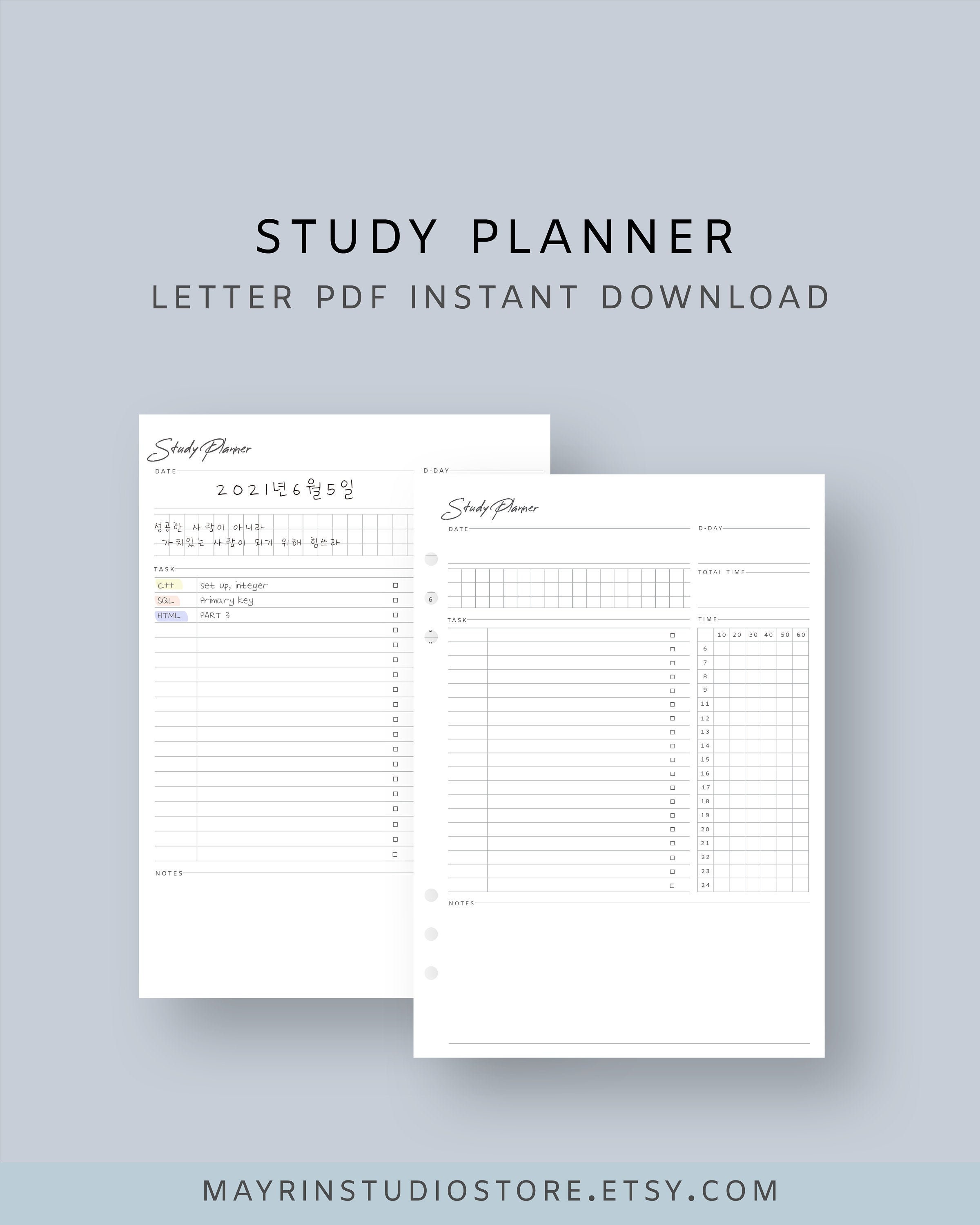 Korean Study Planner PDF Study Planner Inserts Printed - Etsy España