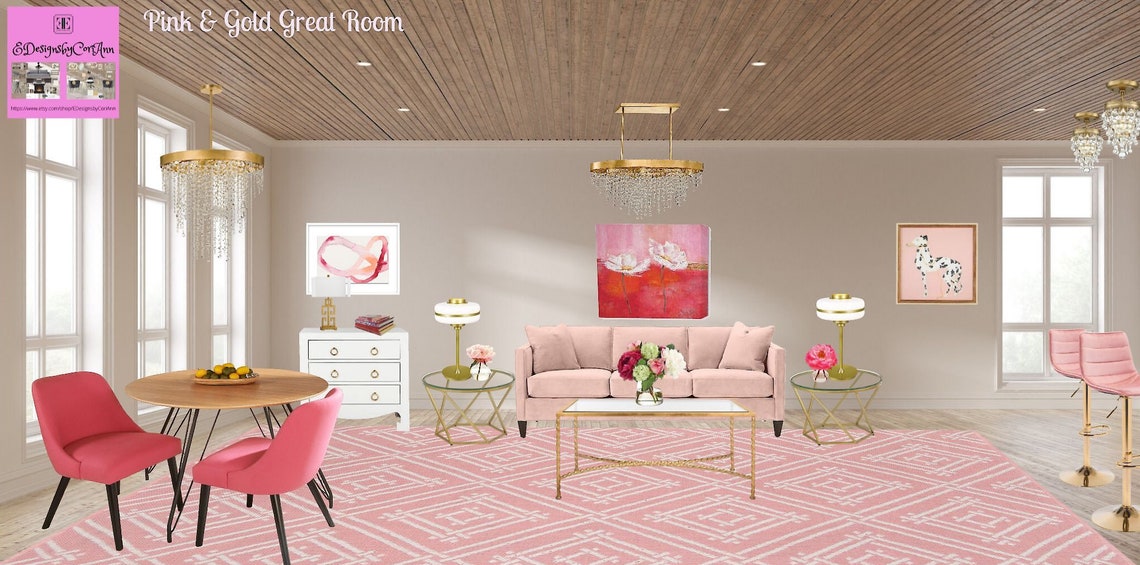 Pink & Gold Great Room|living Room Design|interior Design - Etsy