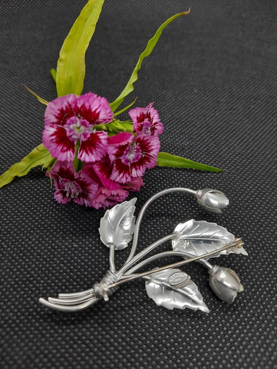 Vintage John Lauritzen Sterling Silver Rose Brooch 19… - Gem