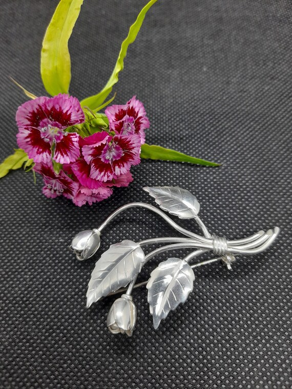 Vintage John Lauritzen Sterling Silver Rose Brooch 19… - Gem