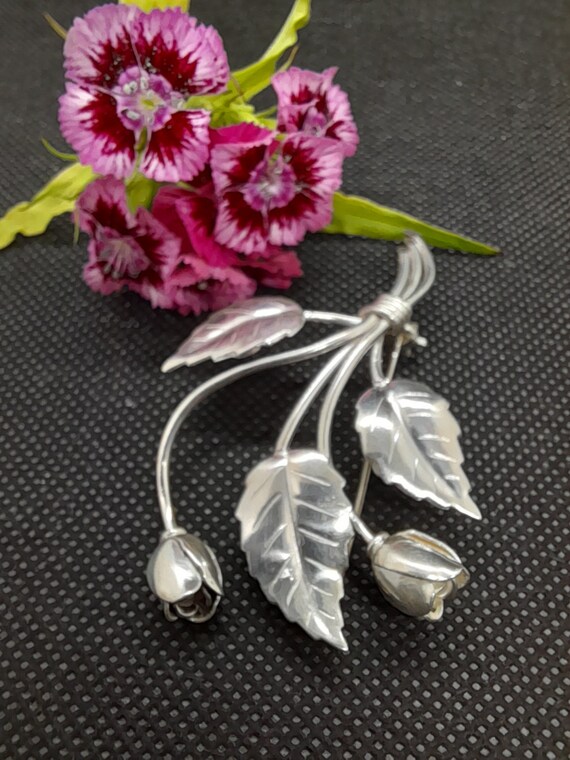 Vintage John Lauritzen Sterling Silver Rose Brooch 19… - Gem