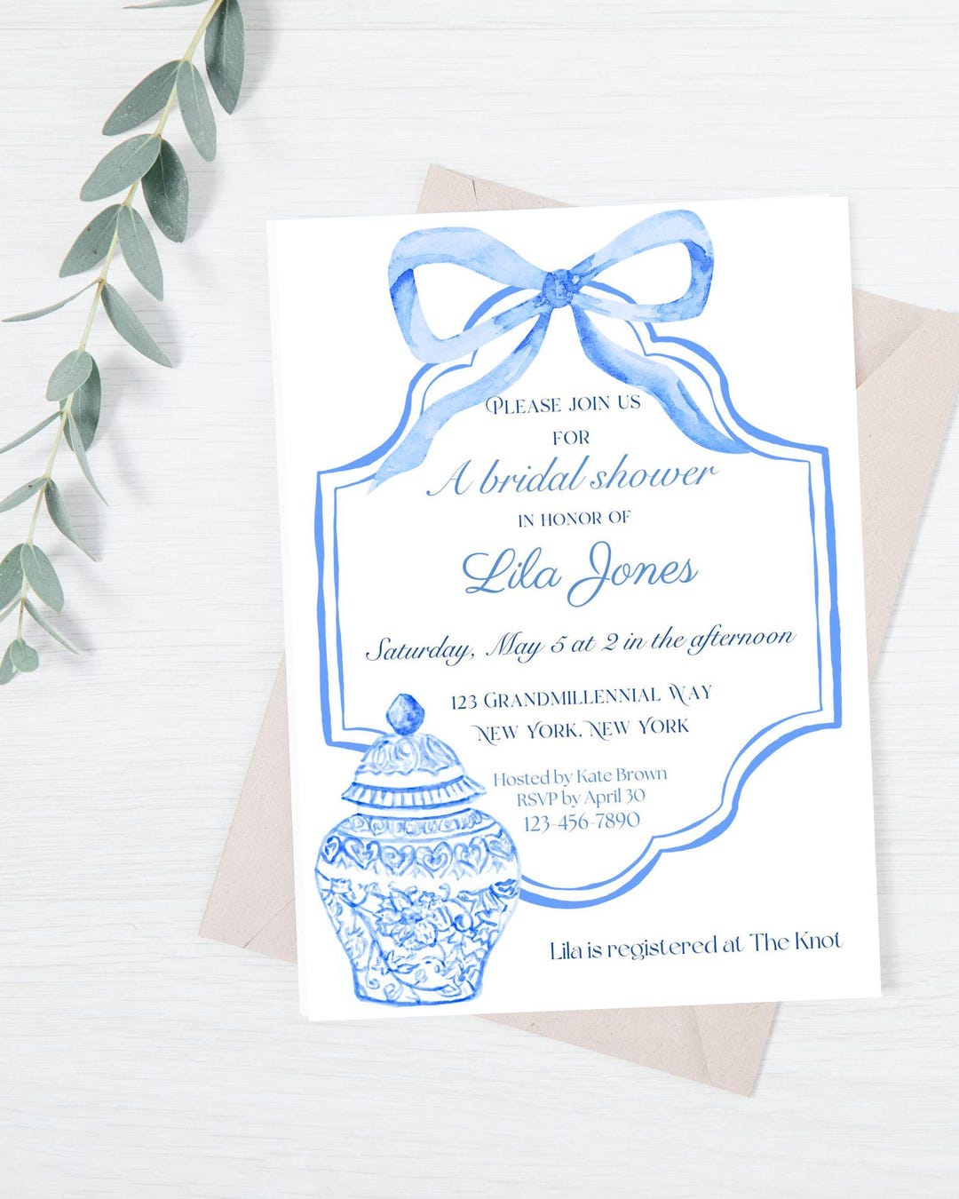 Watercolor Ginger Jar Invitation | Custom Bridal Shower Invite (5x7 PDF ...