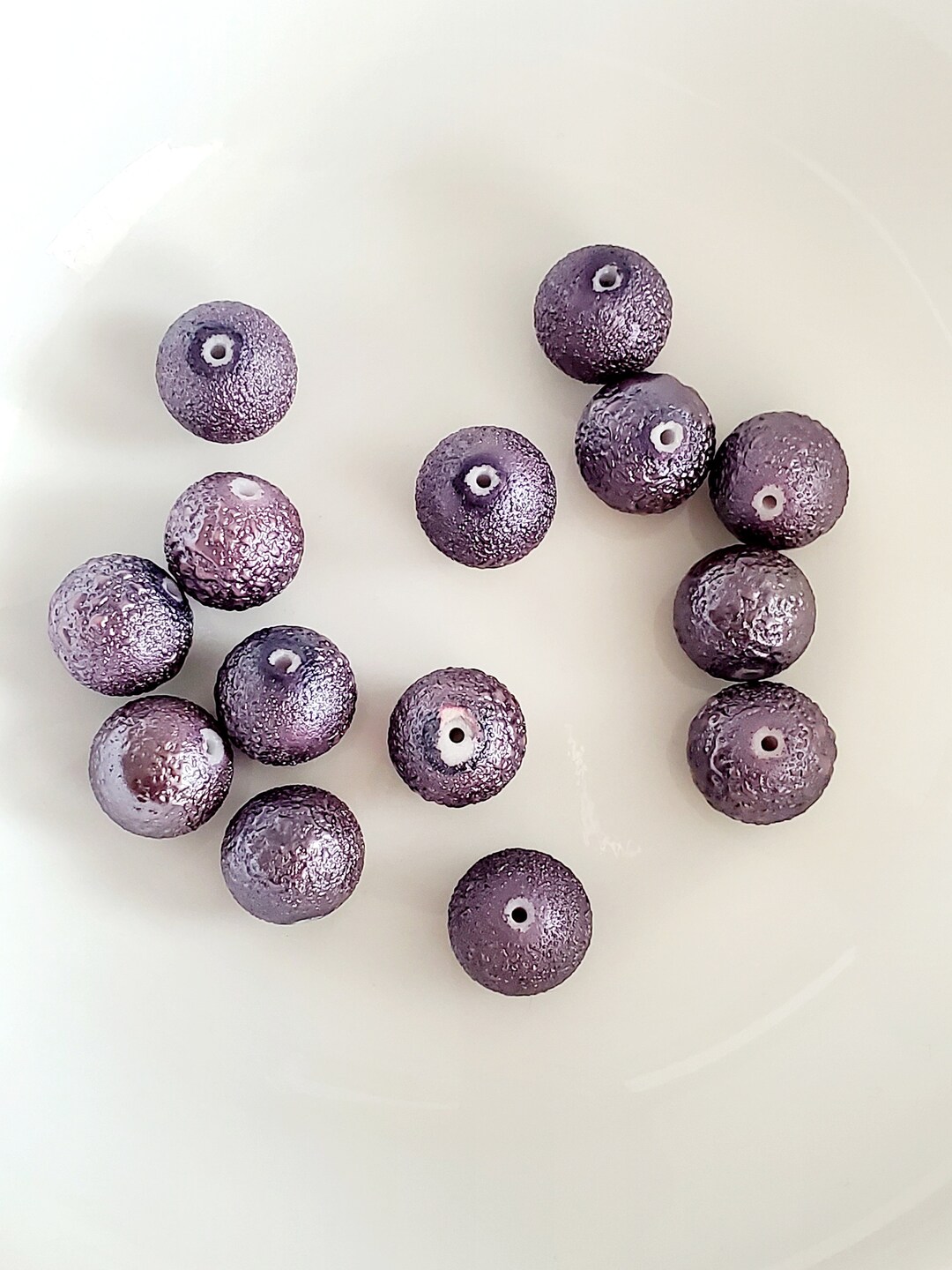 Purple Textured Round Glass Beads, Purple Beads, Textured Beads, Round ...