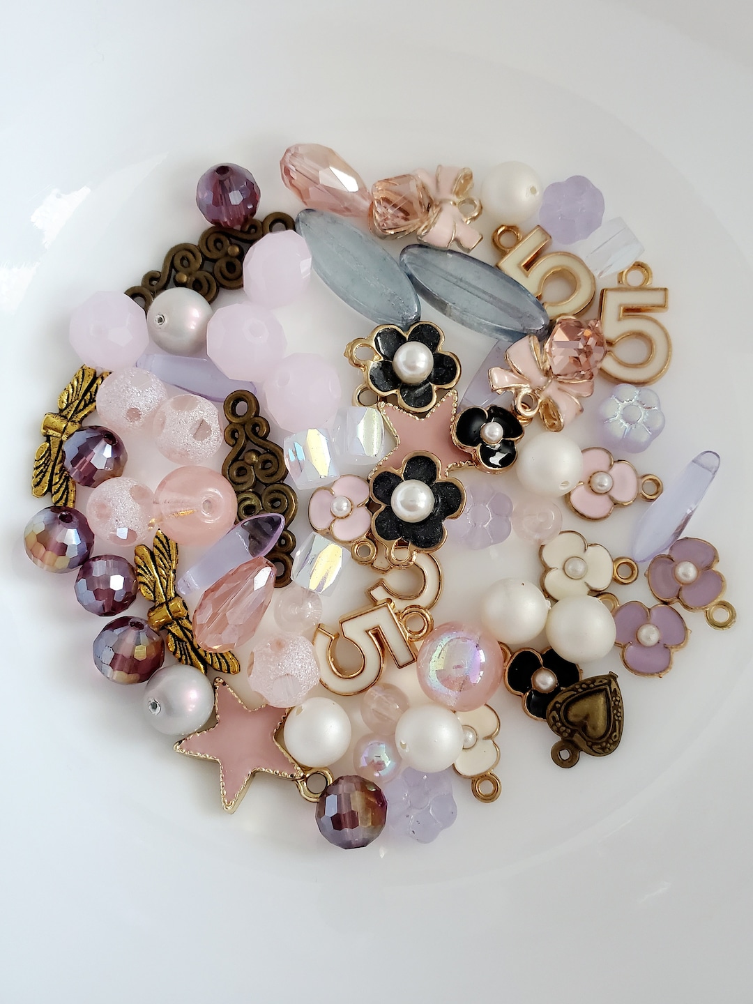 Pastel Bead Mix Pale Pink and Purple Mixed Beads - Etsy