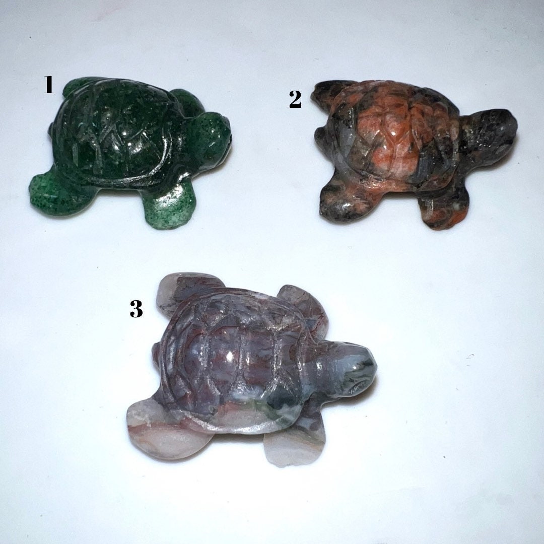 Sea Turtle Natural Stone Sensory Carvings, Micro Fluorite Natural Stone ...