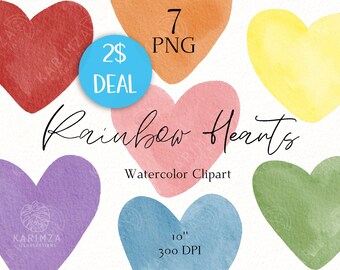 Watercolor Heart Clipart,love Clipart,valentines,multicolor,rainbow ...