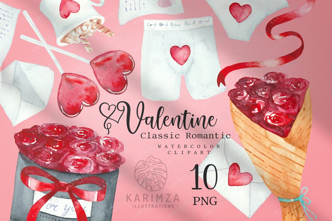 Valentine's Day Clipart Watercolor, Instant Download, for Planning, for ...