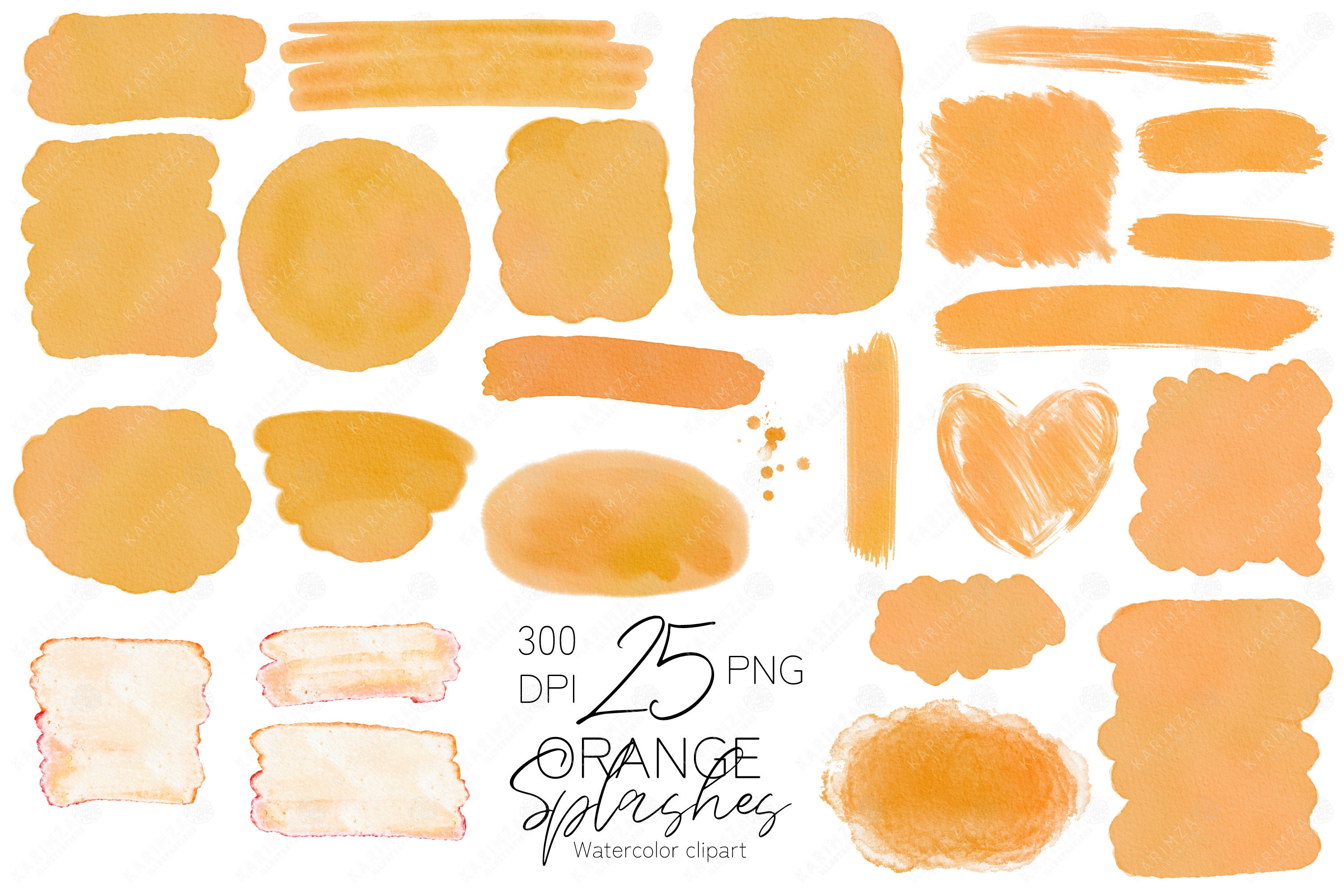 Watercolor ORANGE Splash Clipart PNG, Instant Download, Watercolor ...