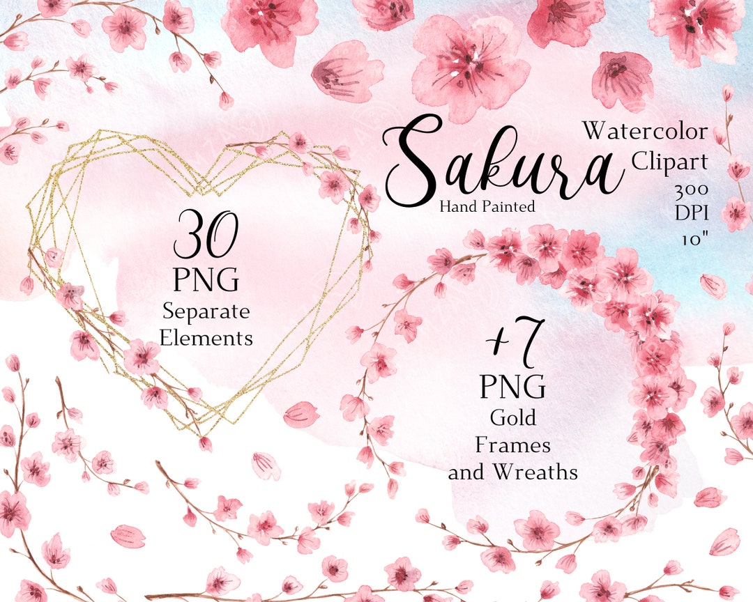 Spring Floral Clipart, Flower Wreath Clipart, Watercolor Cherry Blossom ...