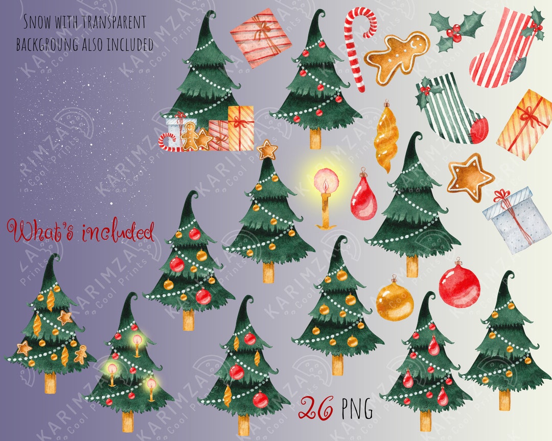 Christmas Tree Watercolor Clipart - Etsy