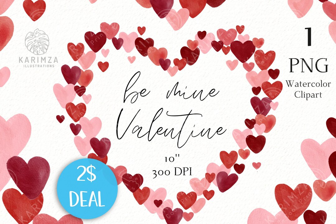 Watercolor Valentine Heart Wreath Clipart, Heart Frame PNG, Digital ...
