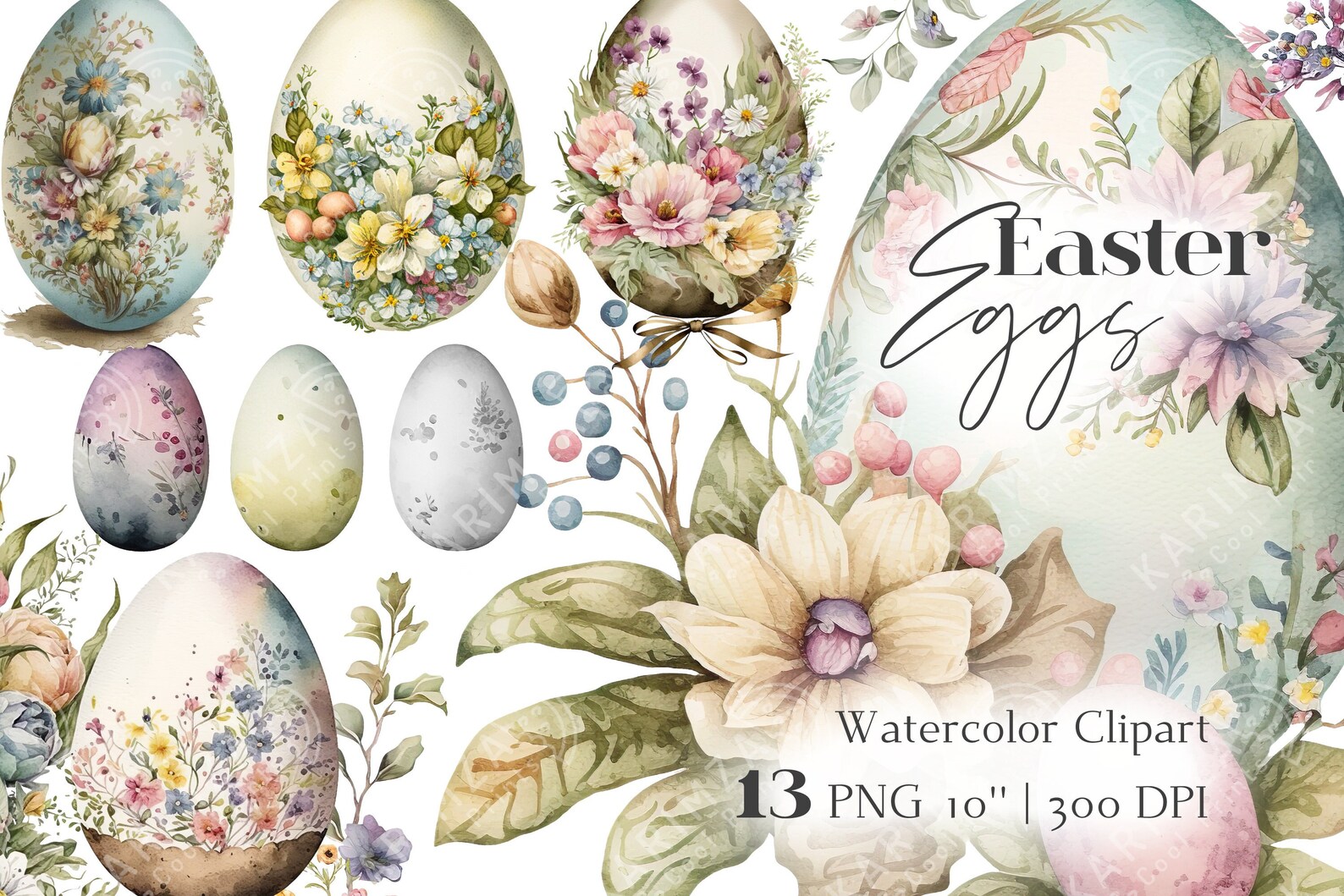 Watercolor Easter Eggs Clipart, Easter Egg PNG, Eggs With Flowers ...
