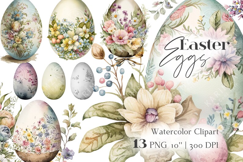 Watercolor Easter Eggs Clipart, Easter Egg PNG, Eggs With Flowers ...