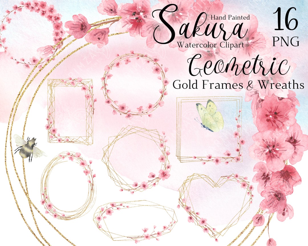 Flower Wreath Clipart, COMMERCIAL USE, Gold Geometric Frame Png, Spring ...