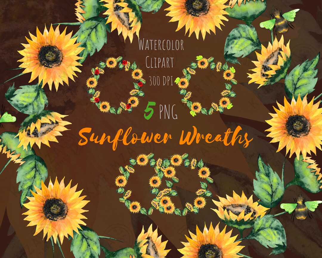 Fall Sunflower Frame Clipart, SUNFLOWER Bee WREATH CLIPART - Etsy