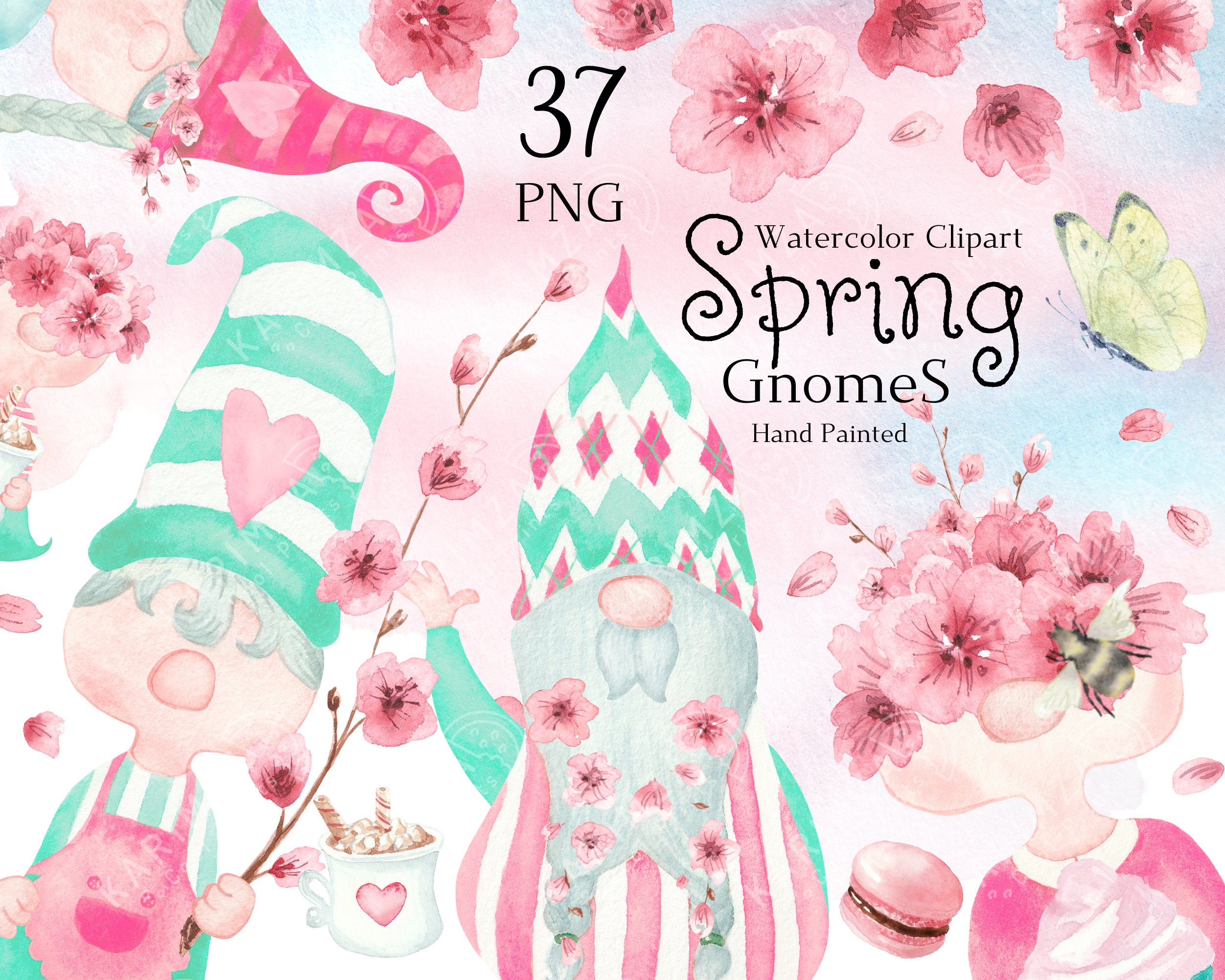 Scrapbooking Papercraft Print. graphics Flowers Watercolor Gnome ...