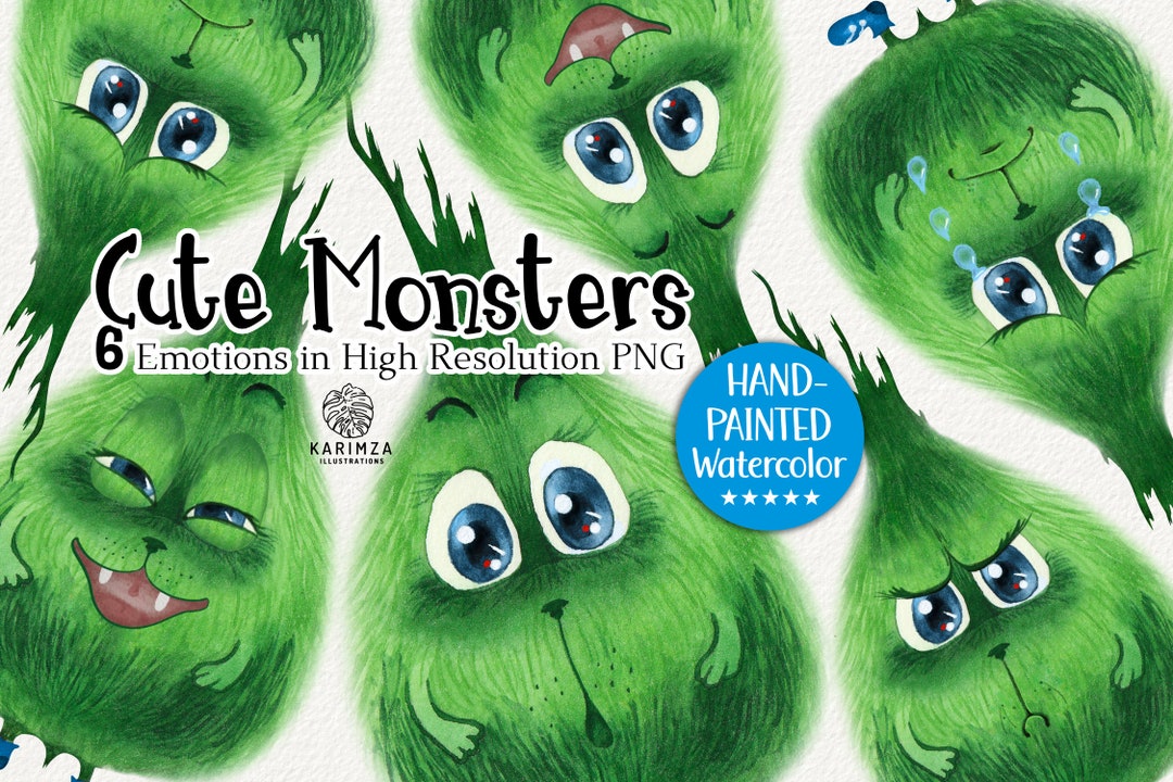 Cute Monster Clipart, Emotions Clipart for Kids, HAND-DRAWN Watercolor ...
