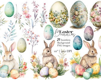 Watercolor Easter Bunny and Eggs Clipart 4 High Quality Jpgs Digital ...