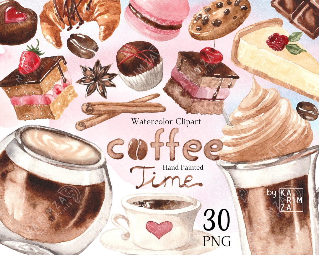 Watercolor Coffee Clipart, Food Clipart, Sweets Clipart, Dessert ...