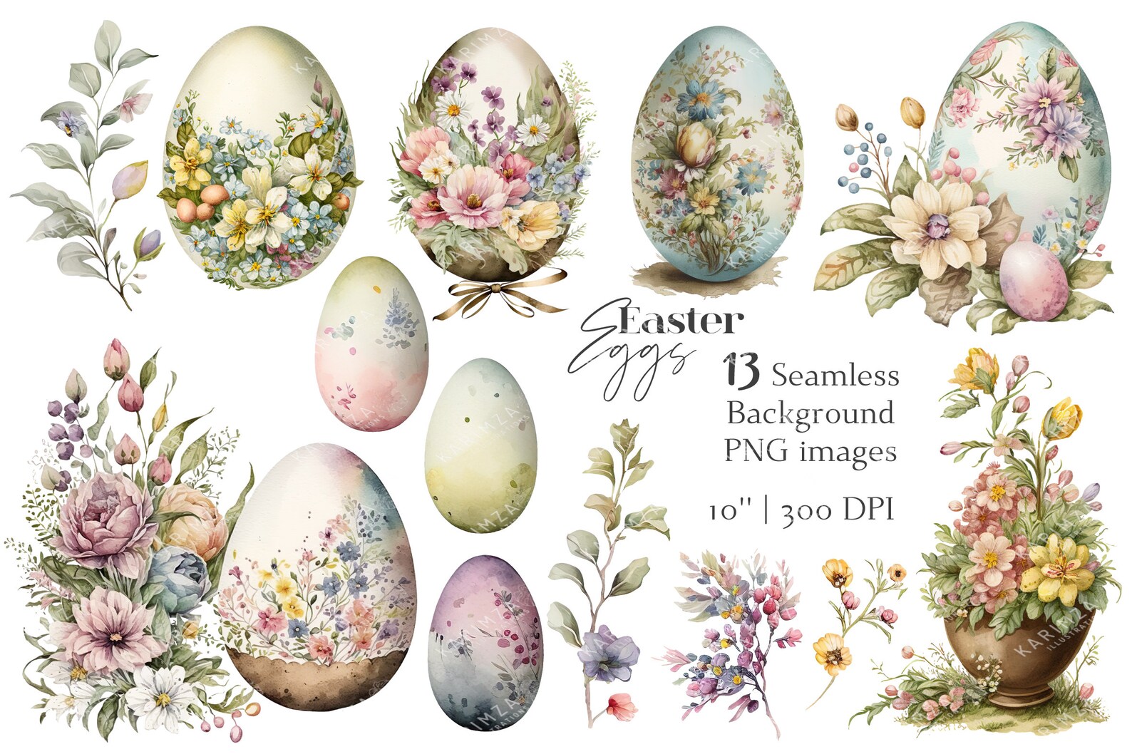Watercolor Easter Eggs Clipart, Easter Egg PNG, Eggs With Flowers ...
