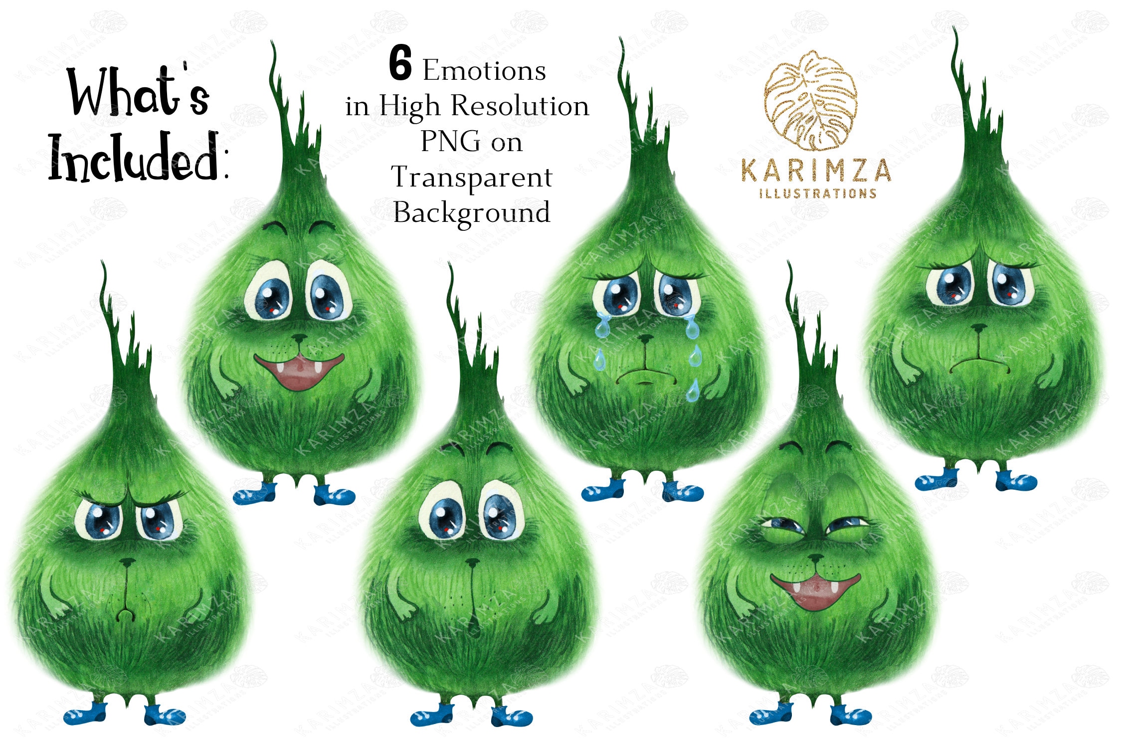 Cute Monster Clipart, Emotions Clipart for Kids, HAND-DRAWN Watercolor ...