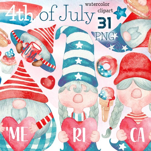 4th of July Clipart 44 Piece Watercolor Independence Day | Etsy