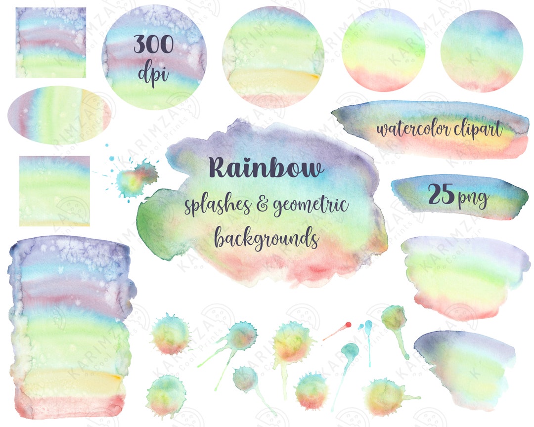 HAND-DRAWN Rainbow Watercolor Splash Clipart, FREE for Commercial Use ...