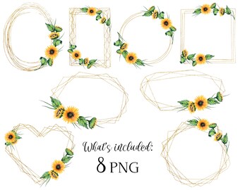 Sunflower Frames, Border Frame PNG , Gold Circle Frames, 12 Floral ...