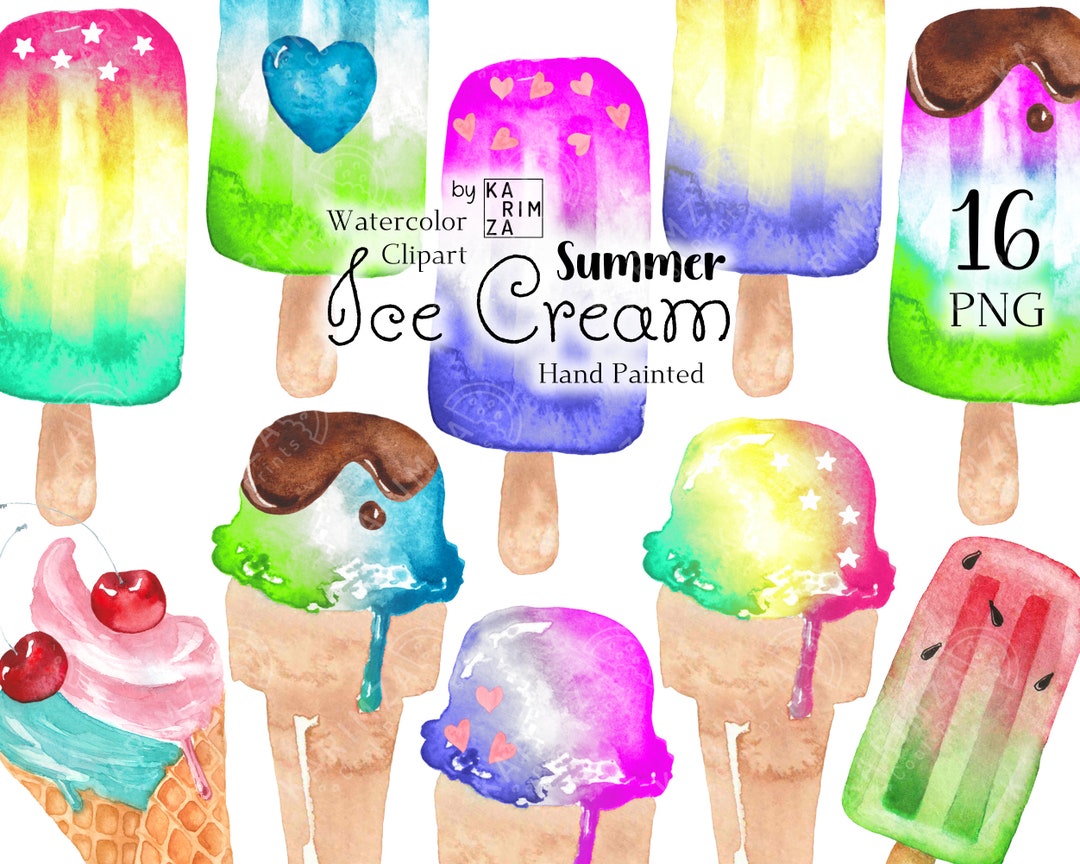 Summer Clipart, Watercolor Popsicle Clip Art, Ice Cream Clipart - Etsy