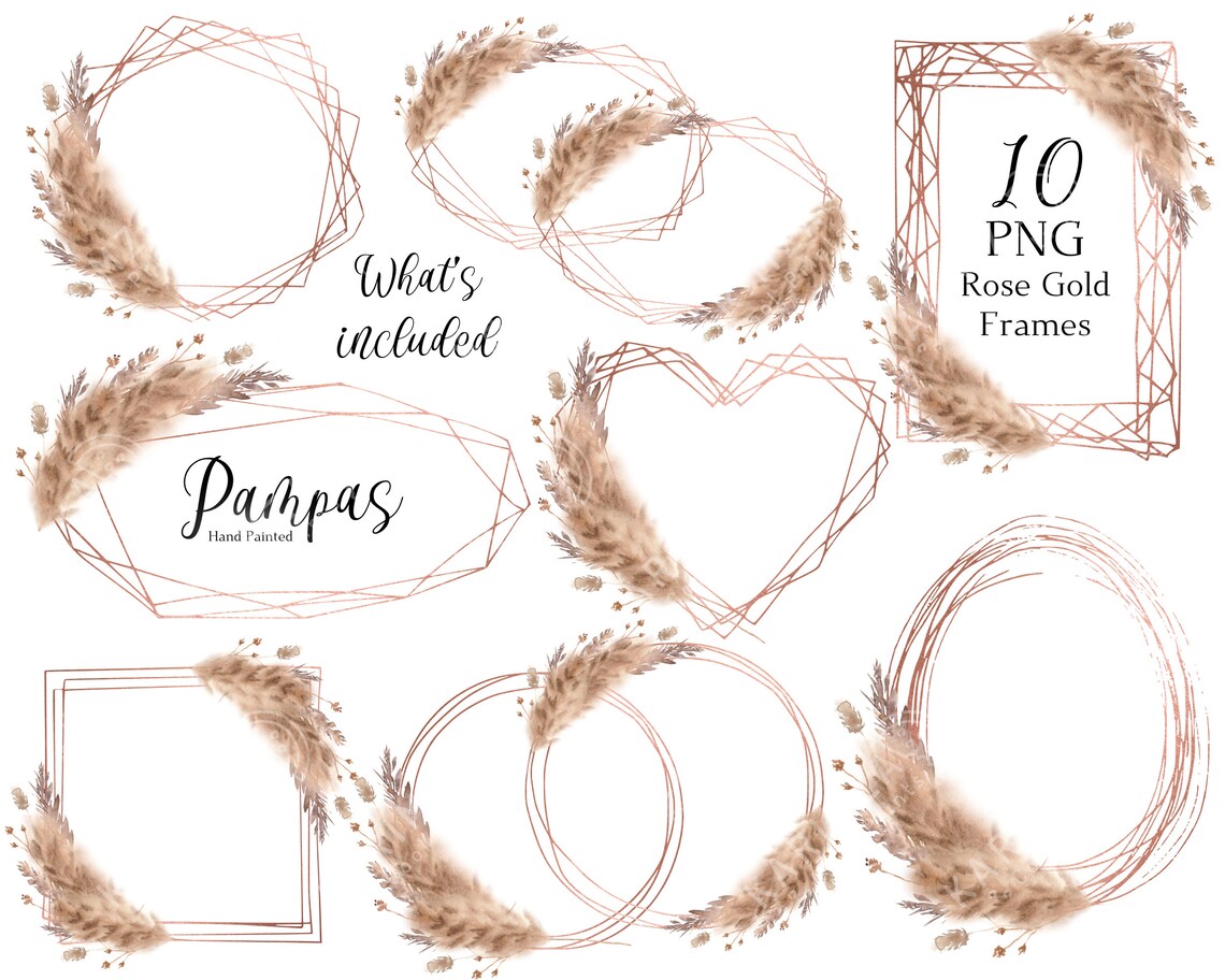 Pampas Grass Clipart Rose Gold Polygonal Frame Clip Art Boho - Etsy New ...
