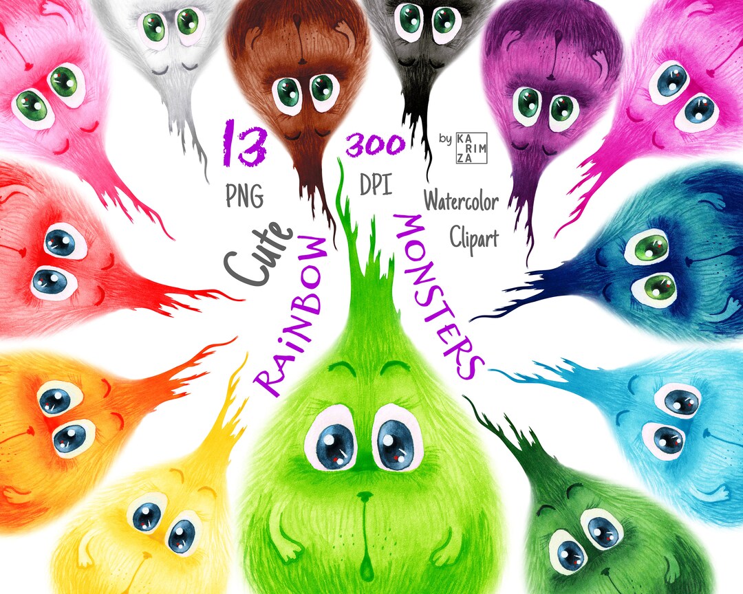 Rainbow Baby Shower Invitation Clipart, Cute Monster Clipart - Etsy