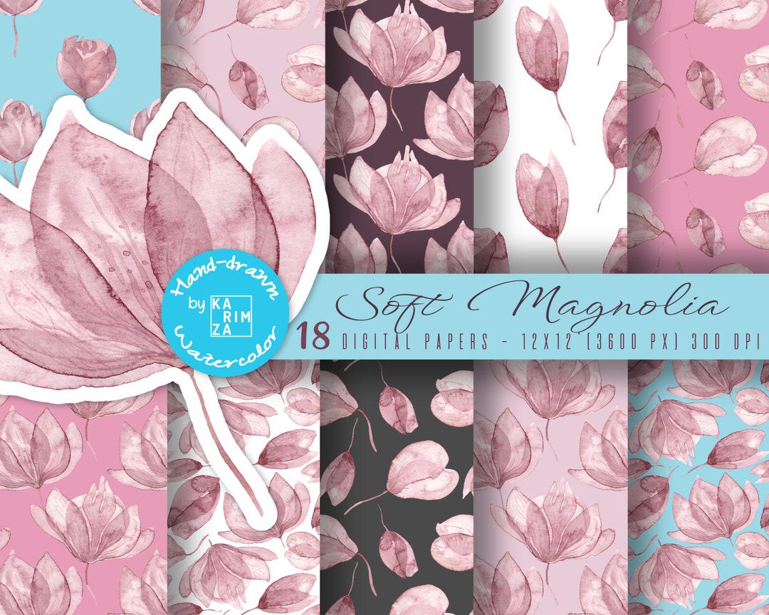 Watercolor Magnolia Flower Digital Paper for COMMERCIAL USE, Dusty Pink ...